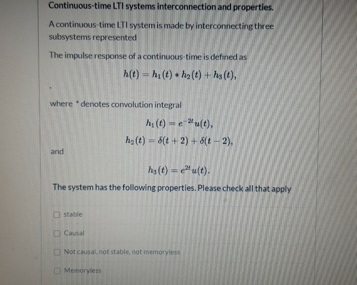 Solved Continuous-time LTI systems interconnection and | Chegg.com