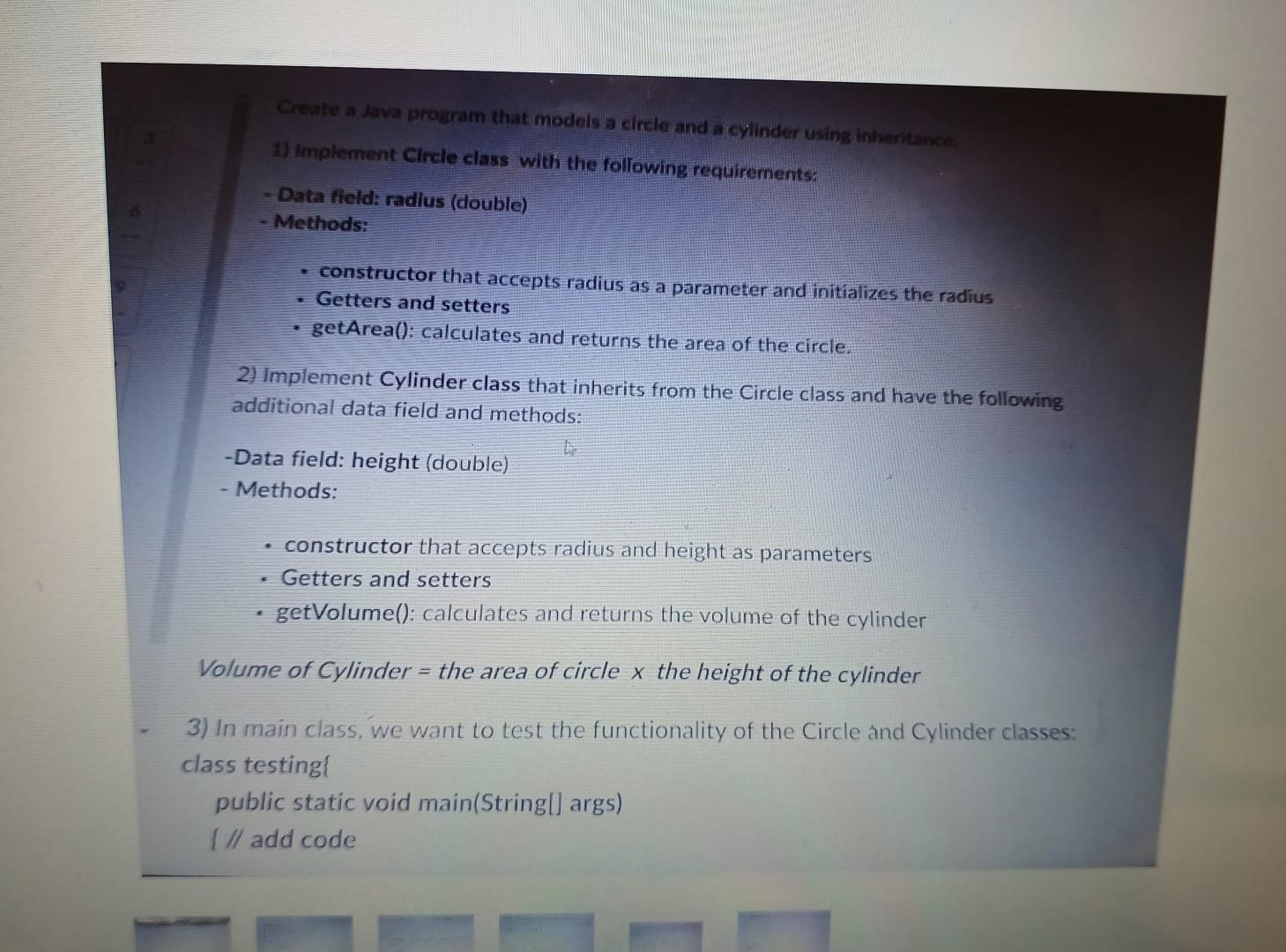 Solved Create a tava program that models a circle and a | Chegg.com