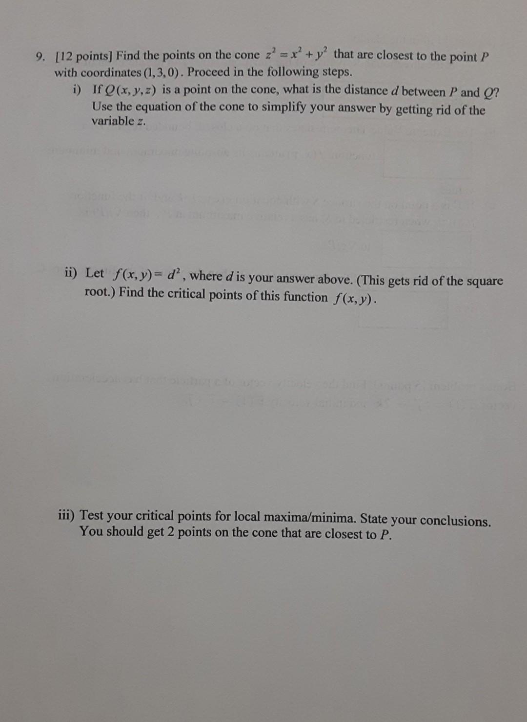 9. [12 points] Find the points on the cone z2=x2+y2 | Chegg.com