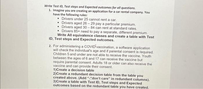 Solved Write Test ID, Test steps and Expected outcomes for | Chegg.com