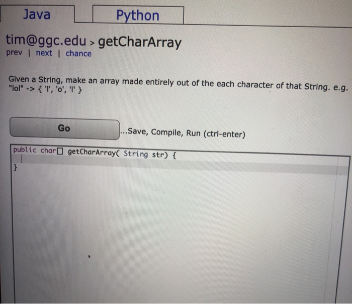 Solved Java Python Tim Getchararray Prev Next 7152