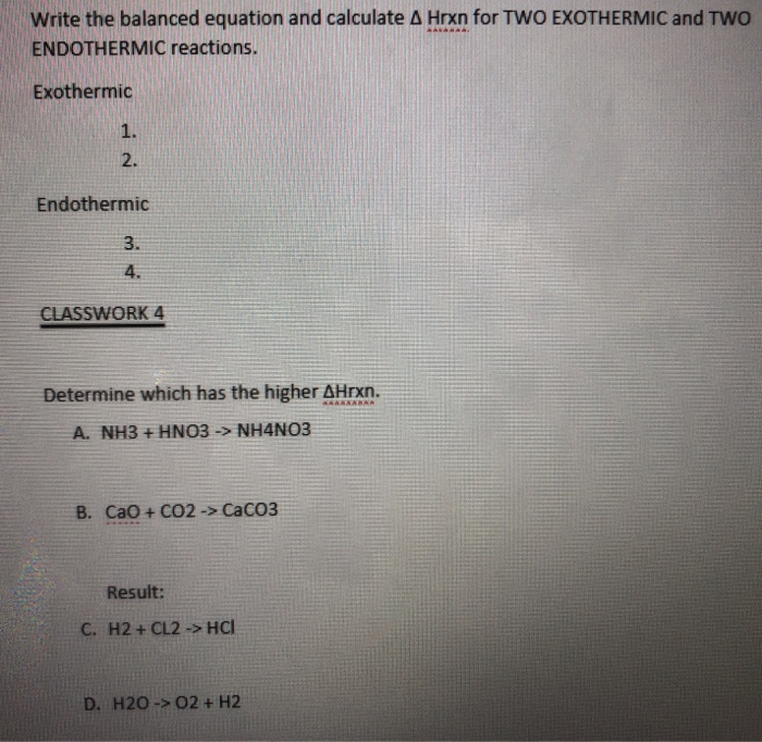 Solved Write the balanced equation and calculate A Hrxn for | Chegg.com