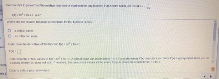 Solved D Use calculus to prove that the relative minimum or | Chegg.com