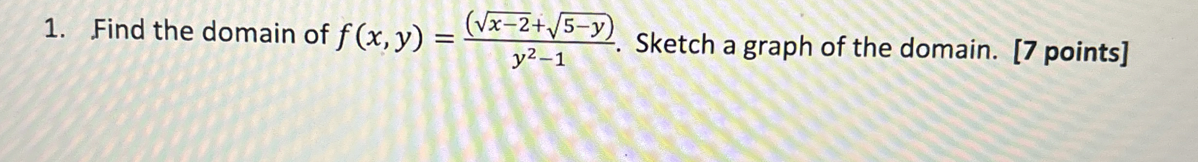 Solved Find the domain of f(x,y)=(x-22+5-y2)y2-1. ﻿Sketch a | Chegg.com