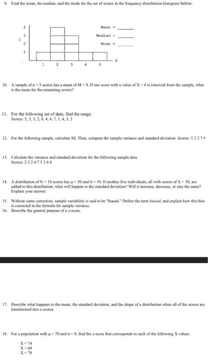 Solved 9. Find the mean, the median, and the noode for the | Chegg.com