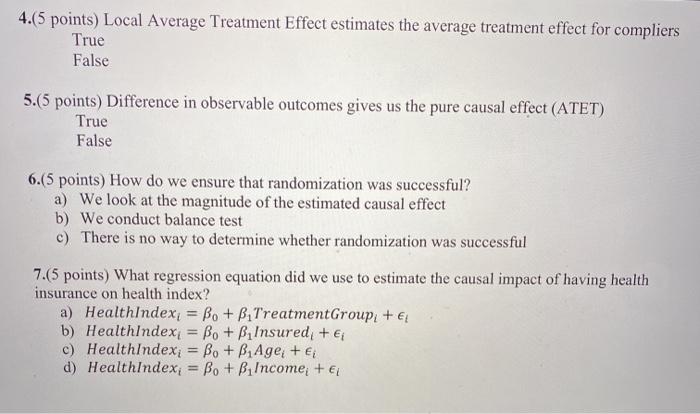 Solved 4.(5 points) Local Average Treatment Effect estimates | Chegg.com