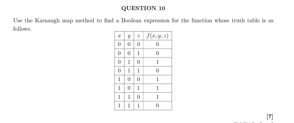 Solved QUESTION 10 2 y Use the Karnaugh map method to find a | Chegg.com
