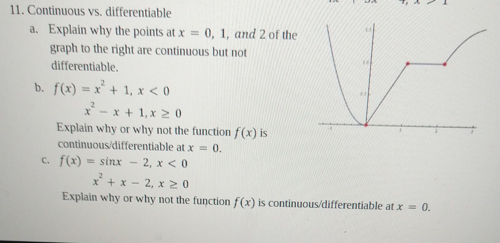Solved 11. Continuous vs. differentiable a. Explain why the | Chegg.com Solved 11. Continuous vs. differentiable a. Explain why the | Chegg.com