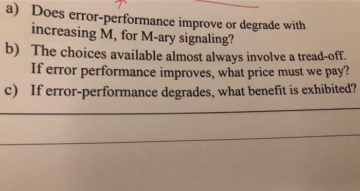 Solved a) Does error-performance improve or degrade with | Chegg.com