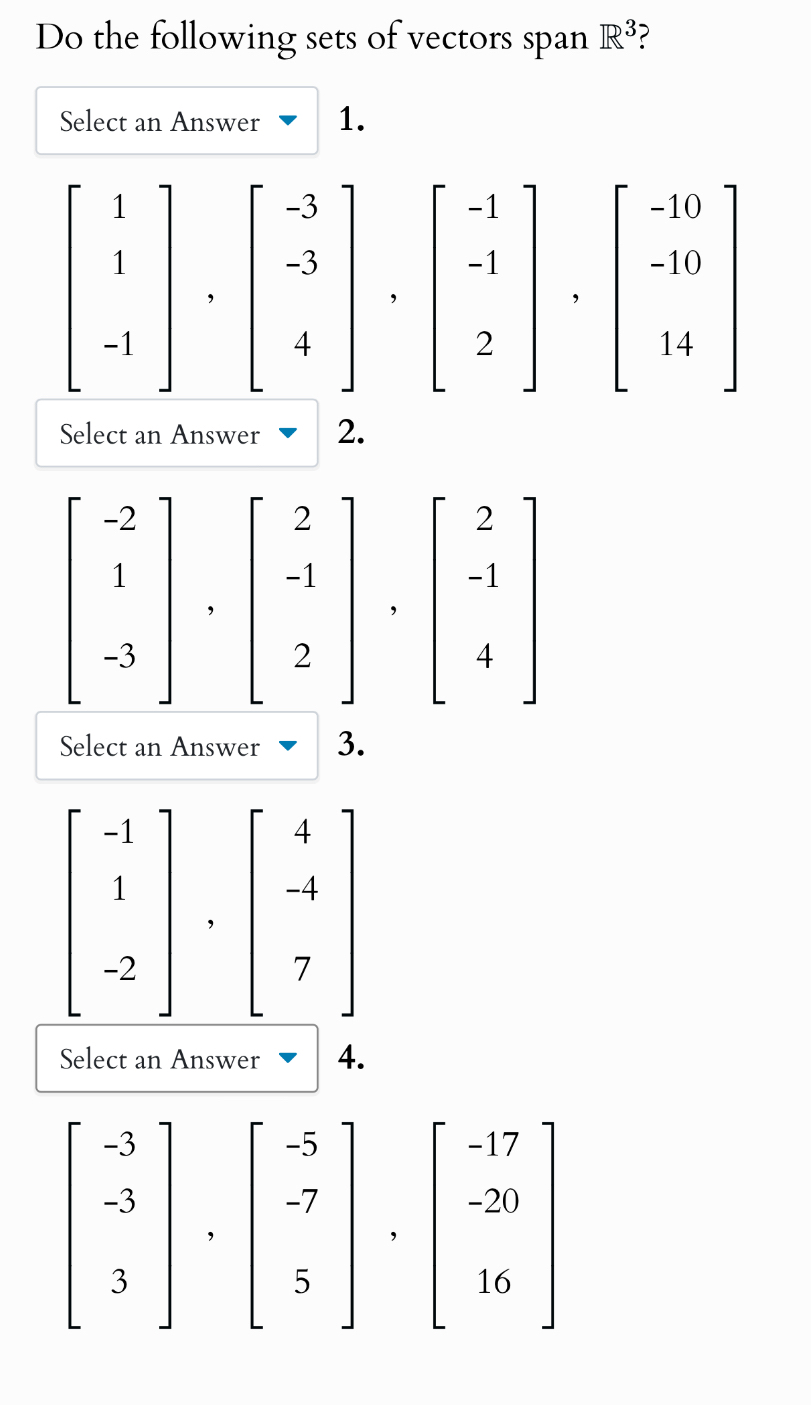 Solved Do the following sets of vectors span | Chegg.com