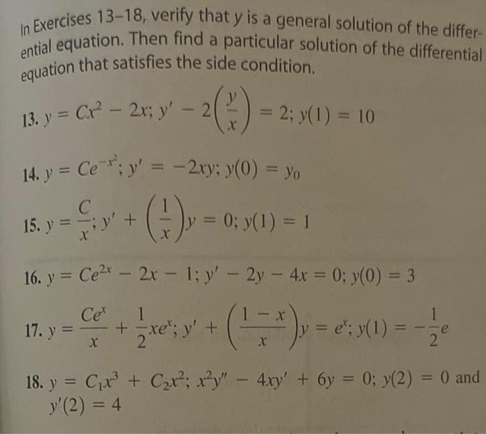 Solved In Exercises 13-18, verify that y is a general | Chegg.com
