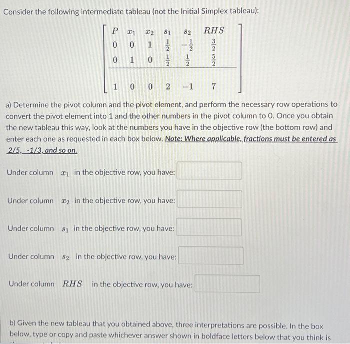 Solved Consider the following intermediate tableau (not the | Chegg.com