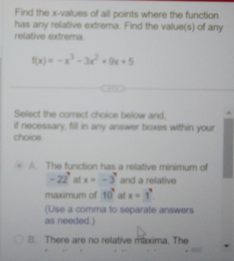 Solved the function has a relative minimum of-22 and x -3 | Chegg.com