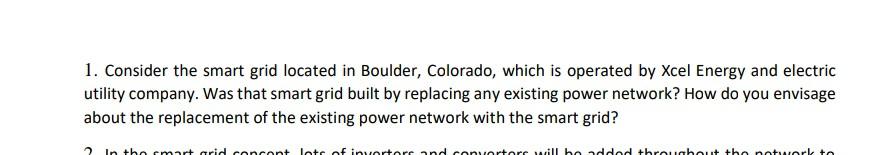 Solved 1. Consider the smart grid located in Boulder, | Chegg.com