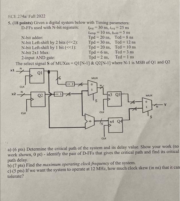 Solved 5. (18 points) Given a digital system below with | Chegg.com