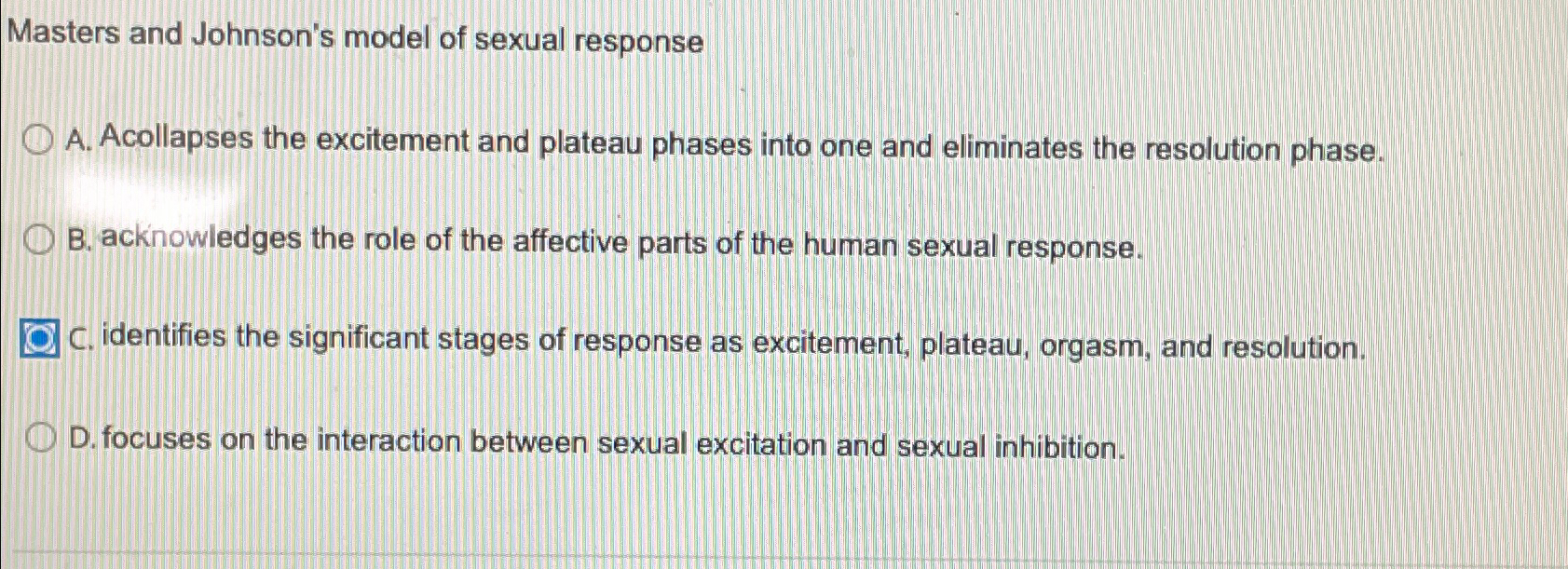 Solved Masters and Johnson's model of sexual responseA. | Chegg.com