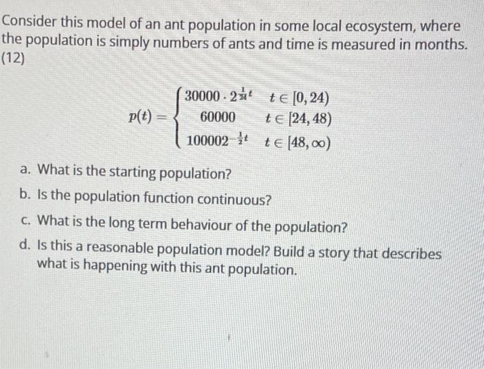 Consider this model of an ant population in some | Chegg.com