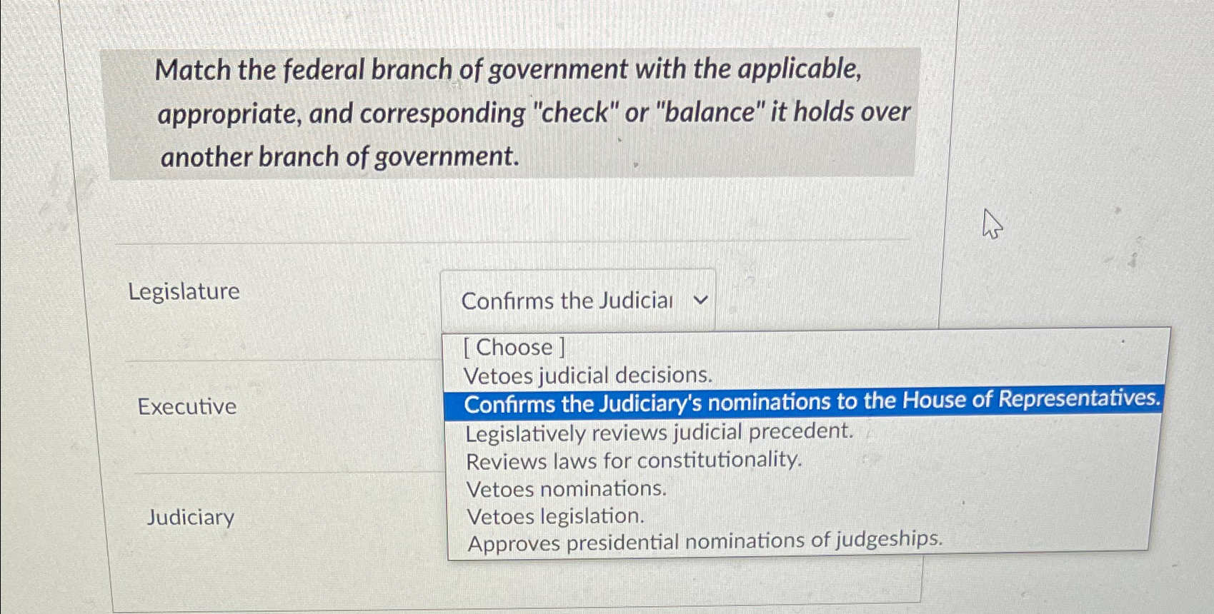 Solved Match the federal branch of government with the | Chegg.com