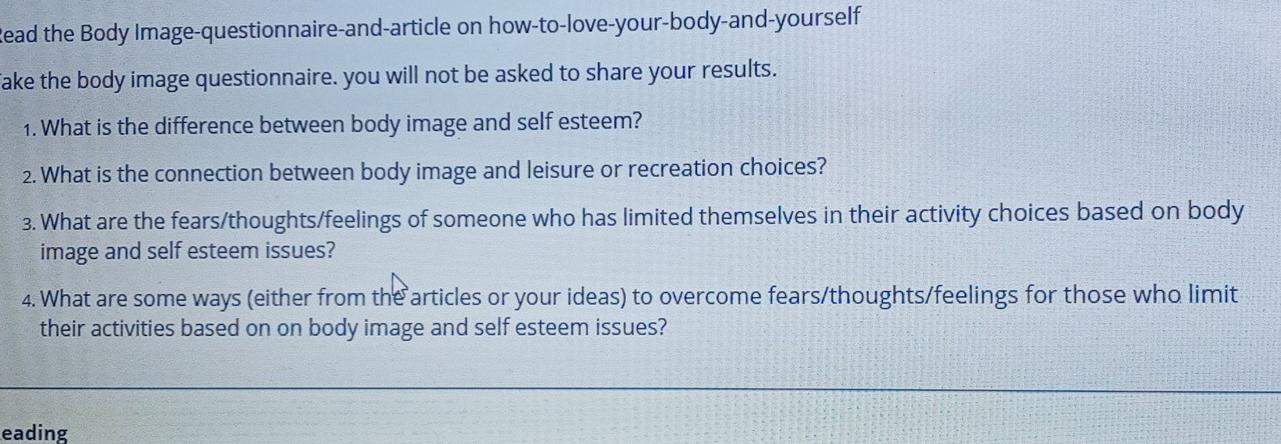 Solved Eead the Body Image-questionnaire-and-article on | Chegg.com