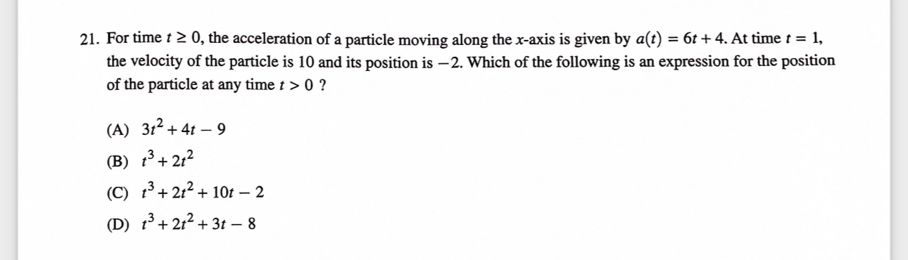 Solved For time t≥0, ﻿the acceleration of a particle moving | Chegg.com