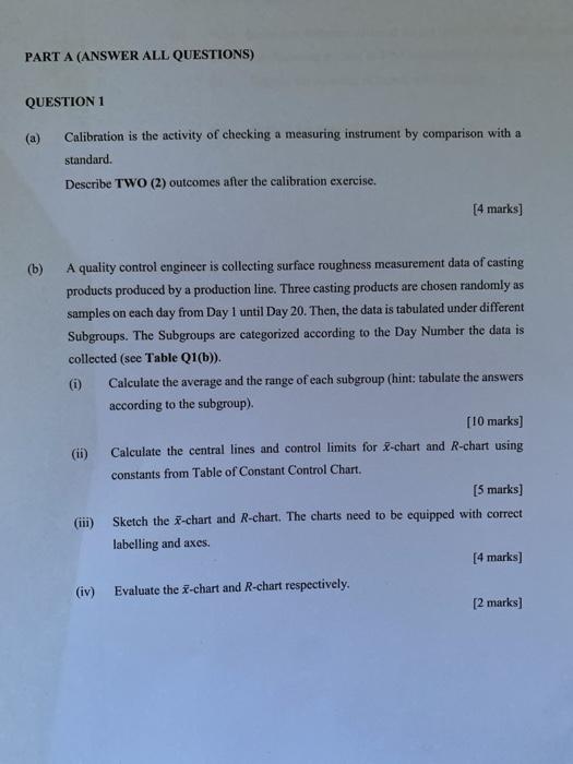 Solved PART A (ANSWER ALL QUESTIONS) QUESTION 1 Calibration | Chegg.com
