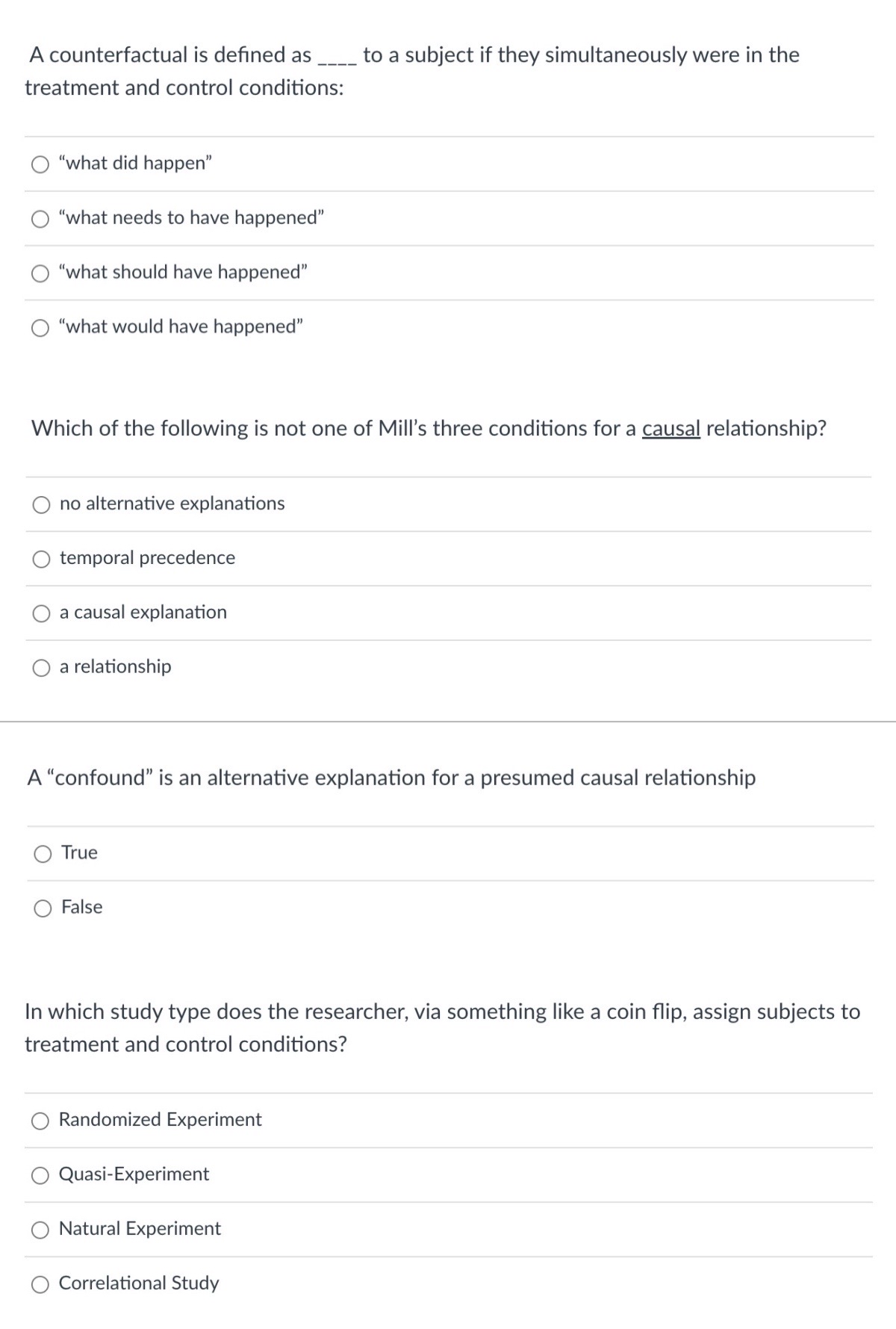 Solved A counterfactual is defined as q, ﻿to a subject if | Chegg.com