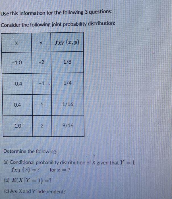 Solved Use this information for the following 3 questions: | Chegg.com