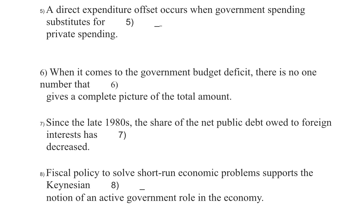Solved A direct expenditure offset occurs when government | Chegg.com
