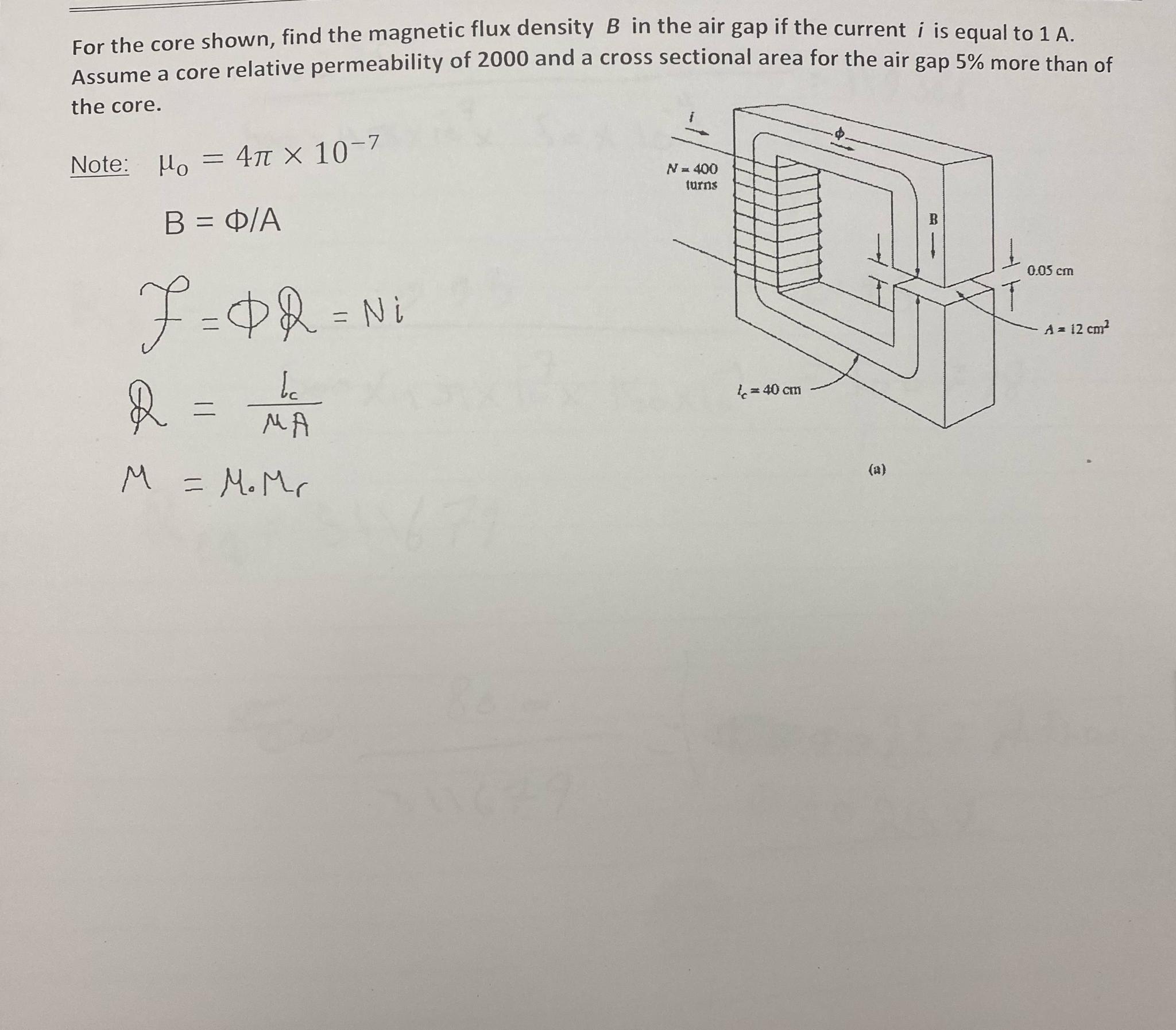 Solved For the core shown, find the magnetic flux density B | Chegg.com