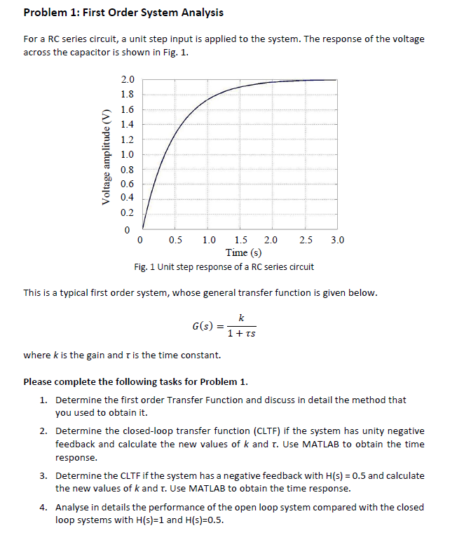 Solved Problem 1: First Order System AnalysisFor a RC series | Chegg.com
