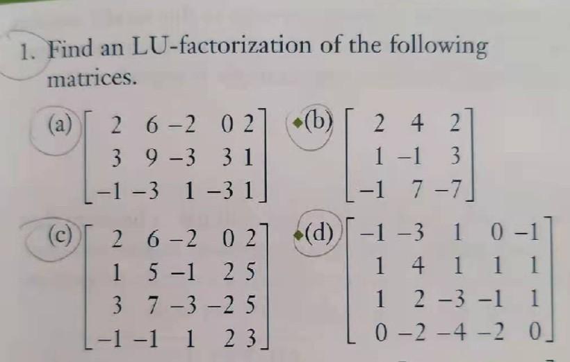 Solved 1. Find an LU-factorization of the following | Chegg.com