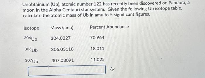 Solved Unobtainium (Ub), atomic number 122 has recently been | Chegg.com