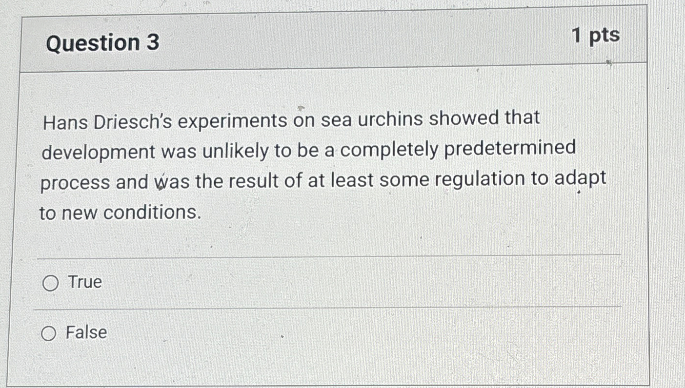 Solved Question 31 ﻿ptsHans Driesch's experiments on sea | Chegg.com