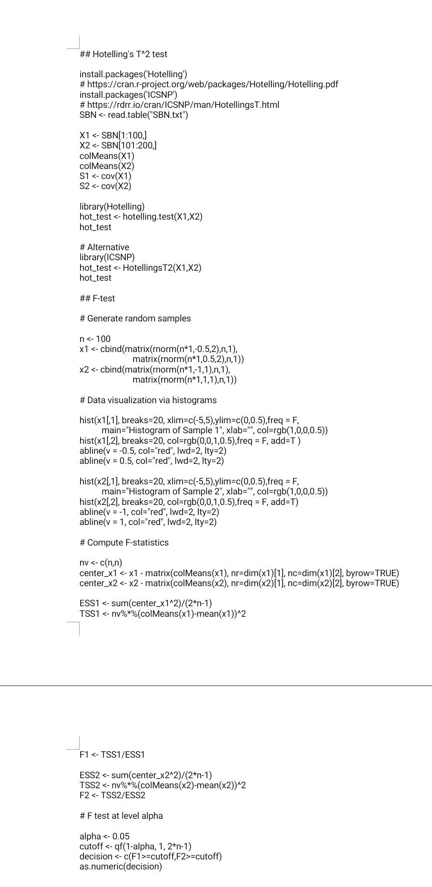 ## Hotelling's T^2 test install.packages('Hotelling') | Chegg.com