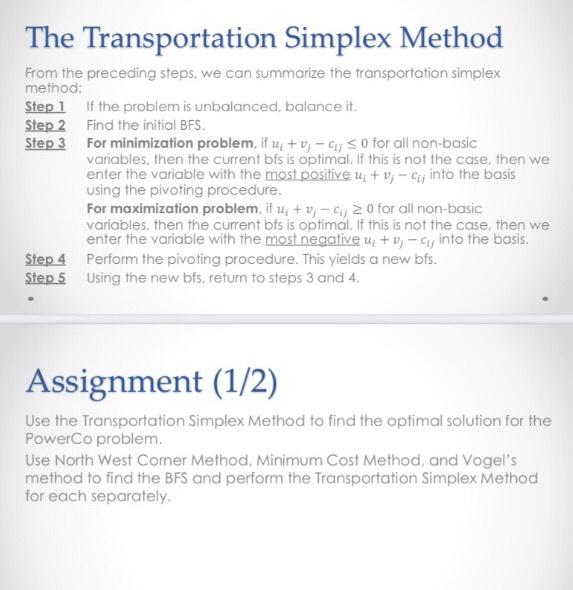 The Transportation Simplex Method From the preceding | Chegg.com
