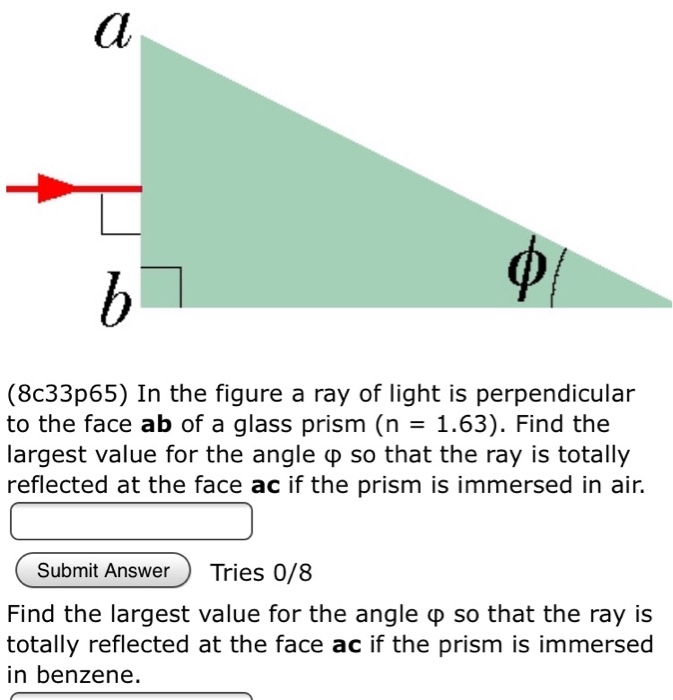 Solved (8c33p65) In the figure a ray of light is | Chegg.com