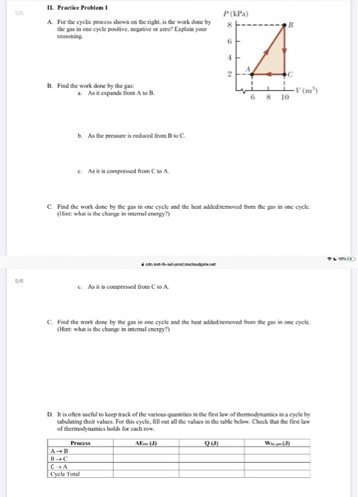 Solved II. Practice Problem 1 P (kPa) A i For the cyclic | Chegg.com