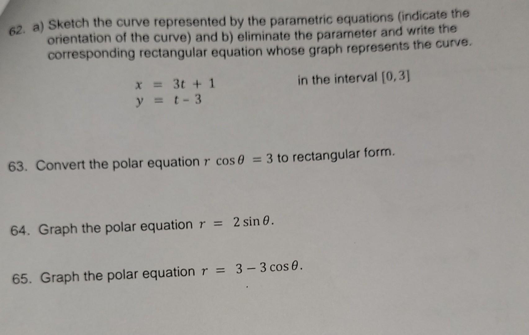 Solved 62. a) Sketch the curve represented by the parametric | Chegg.com