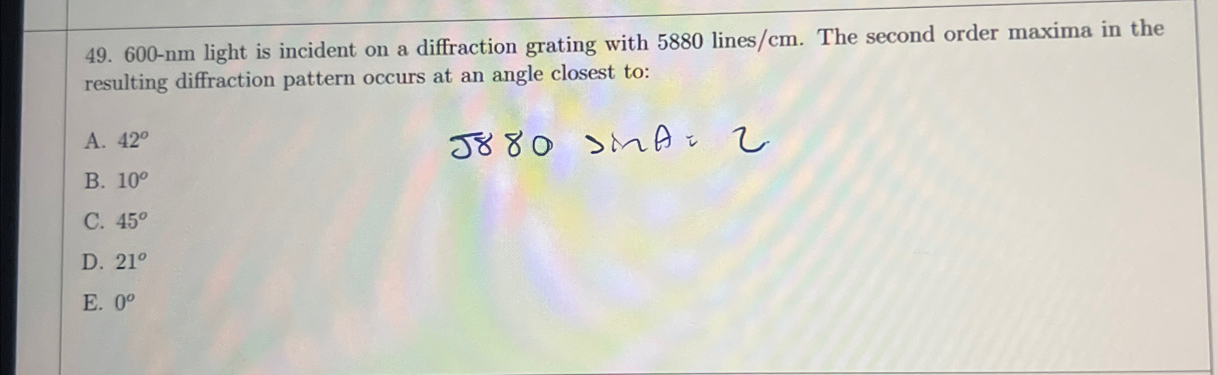 Solved 600 -nm light is incident on a diffraction grating | Chegg.com