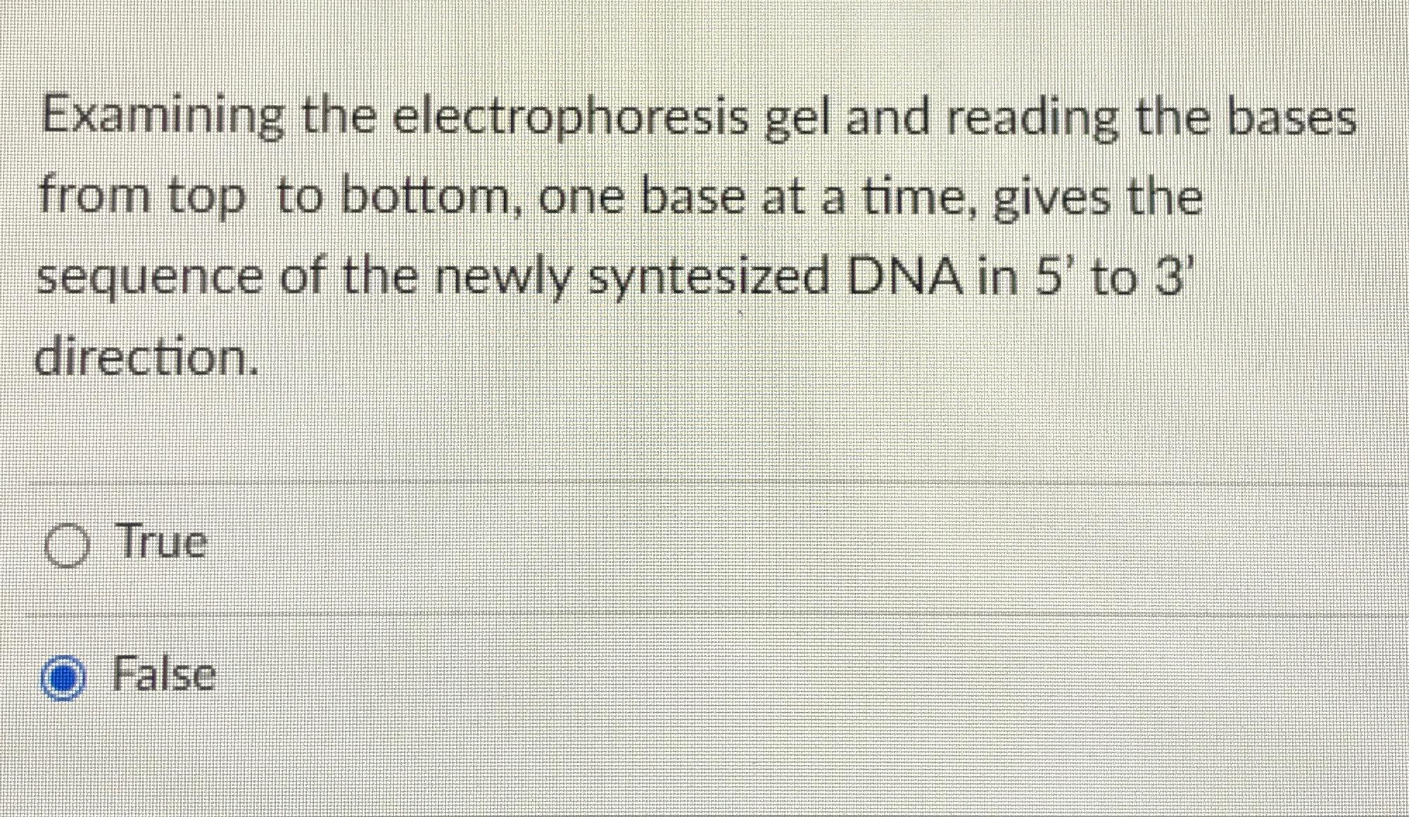 Solved Examining the electrophoresis gel and reading the | Chegg.com