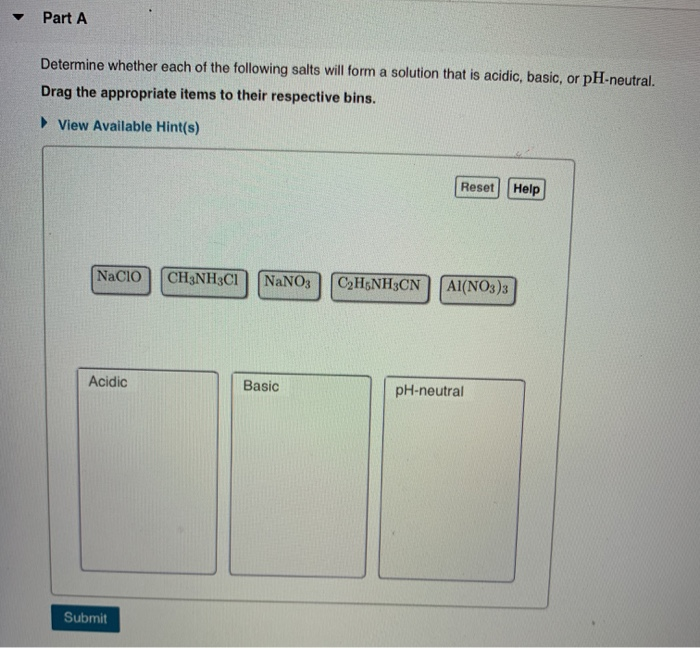 Solved Part A Determine whether each of the following salts | Chegg.com