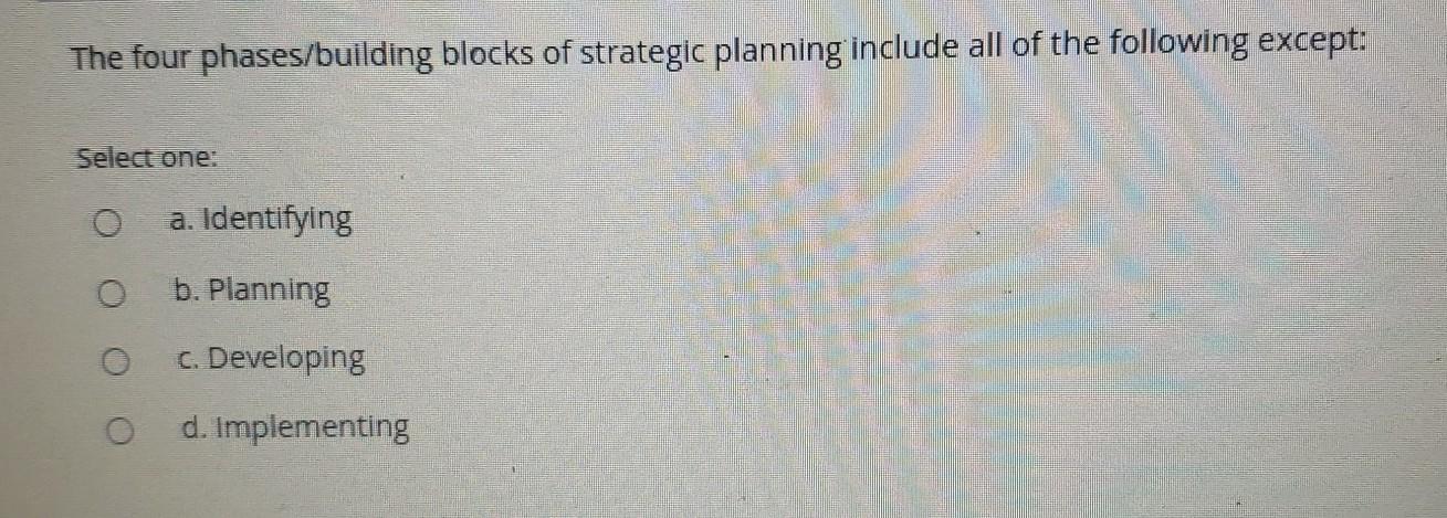 Solved The four phases/building blocks of strategic planning | Chegg.com