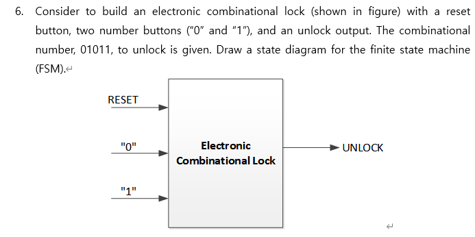 Solved 6. Consider to build an electronic combinational lock | Chegg.com