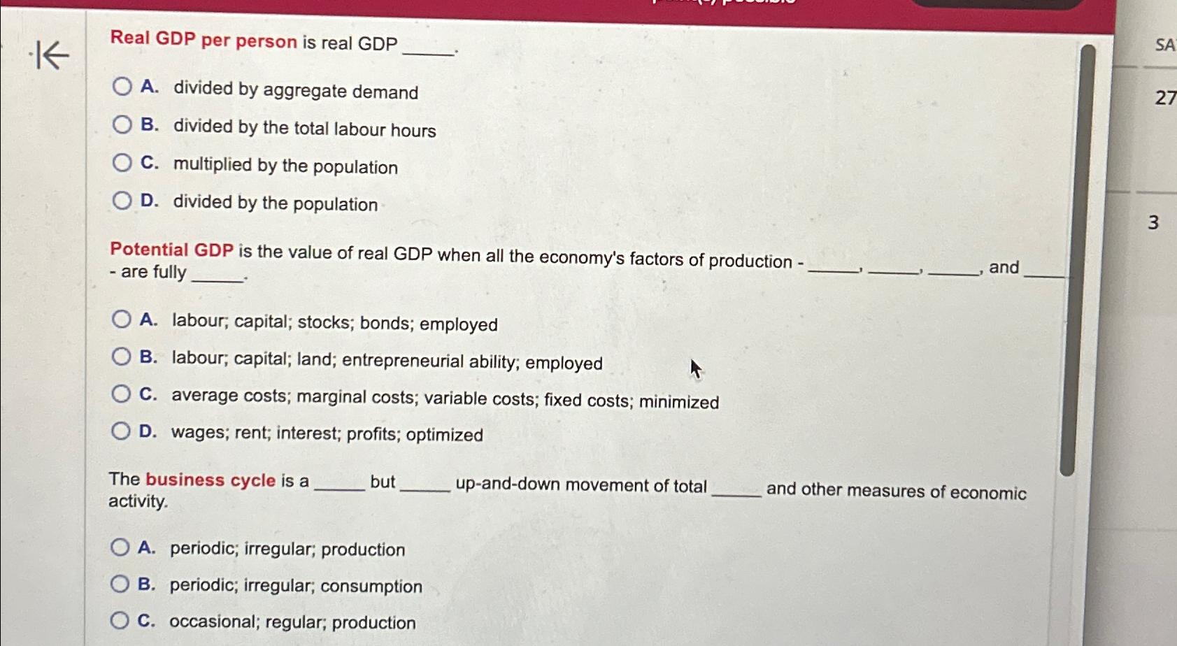 Solved Real GDP per person is real GDPA. ﻿divided by | Chegg.com