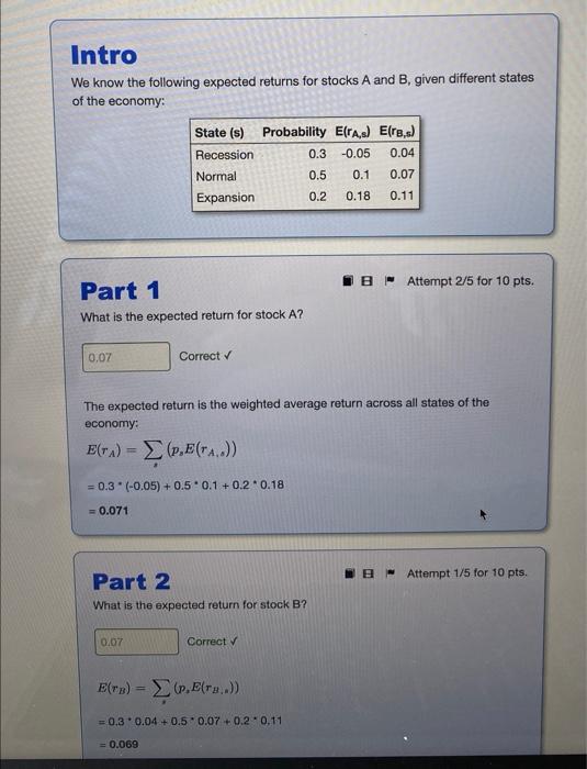 Solved Intro We know the following expected returns for | Chegg.com
