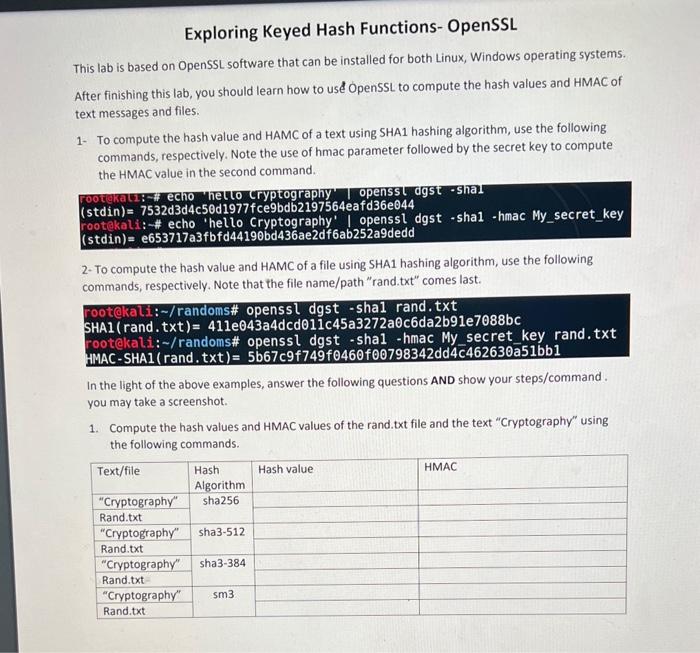 Solved Exploring Keyed Hash Functions Openssl This Lab Is