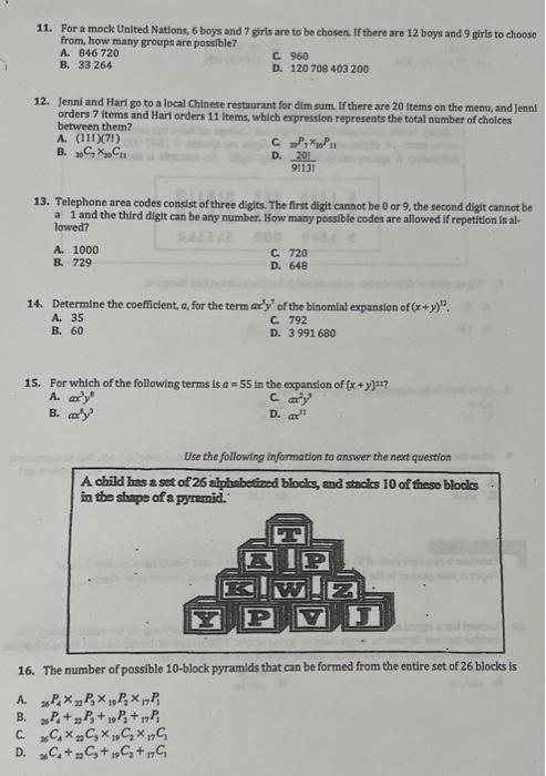 Solved 11. For a mock United Nations, 6 boys and 7 girls are | Chegg.com