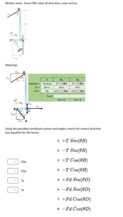 Solved Written work: Draw FBD, label all directions, note | Chegg.com