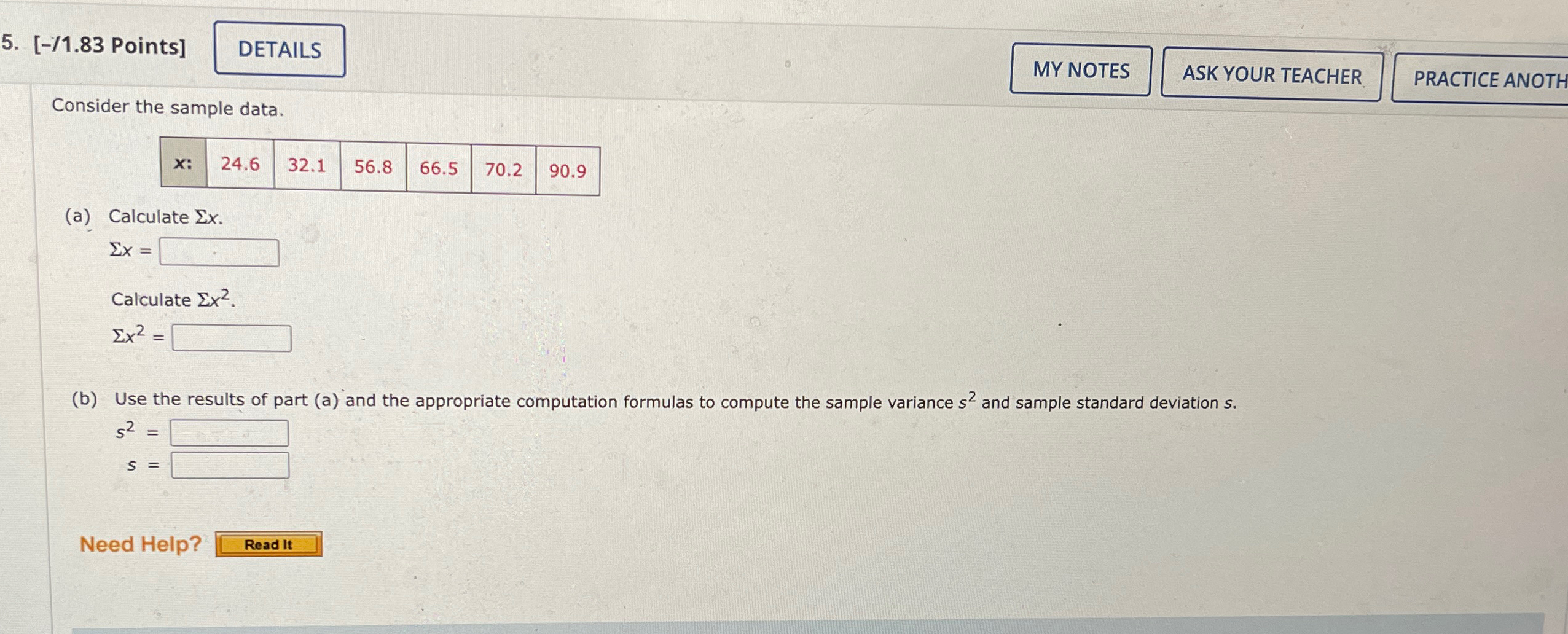 Solved [-/1.83 ﻿Points]Consider the sample | Chegg.com