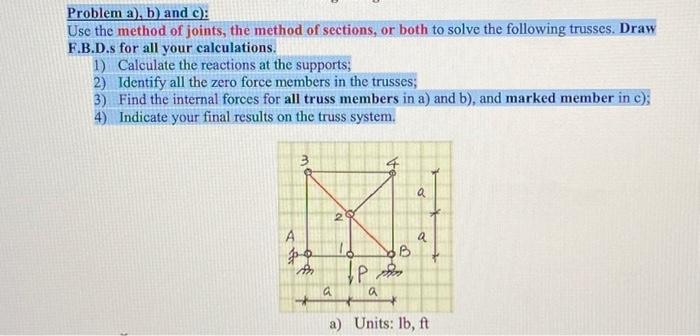 Solved Problem a), b) and c): Use the method of joints, the | Chegg.com